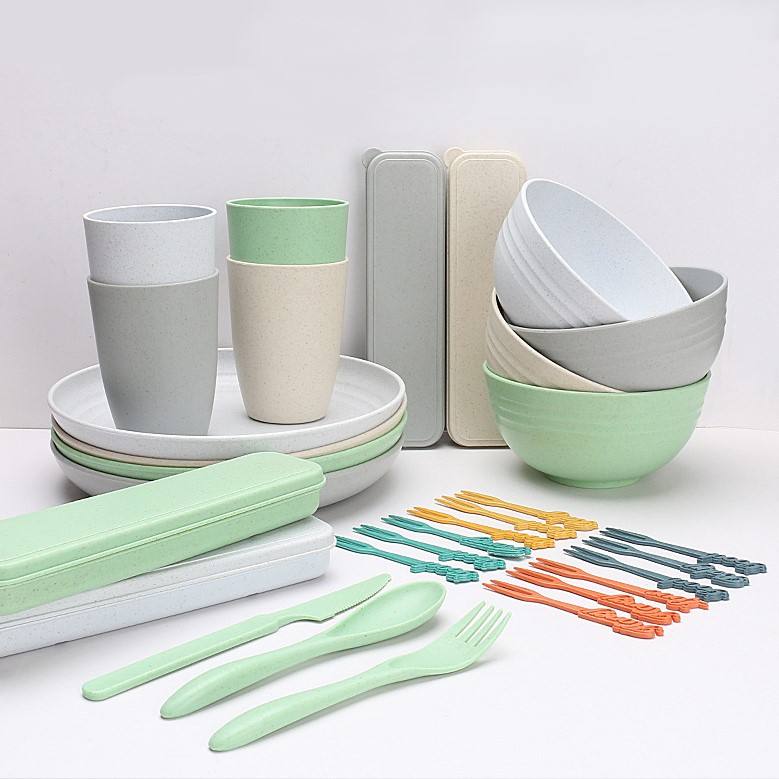 China Reusable eco friendly wheat straw plastic dinnerware set ...