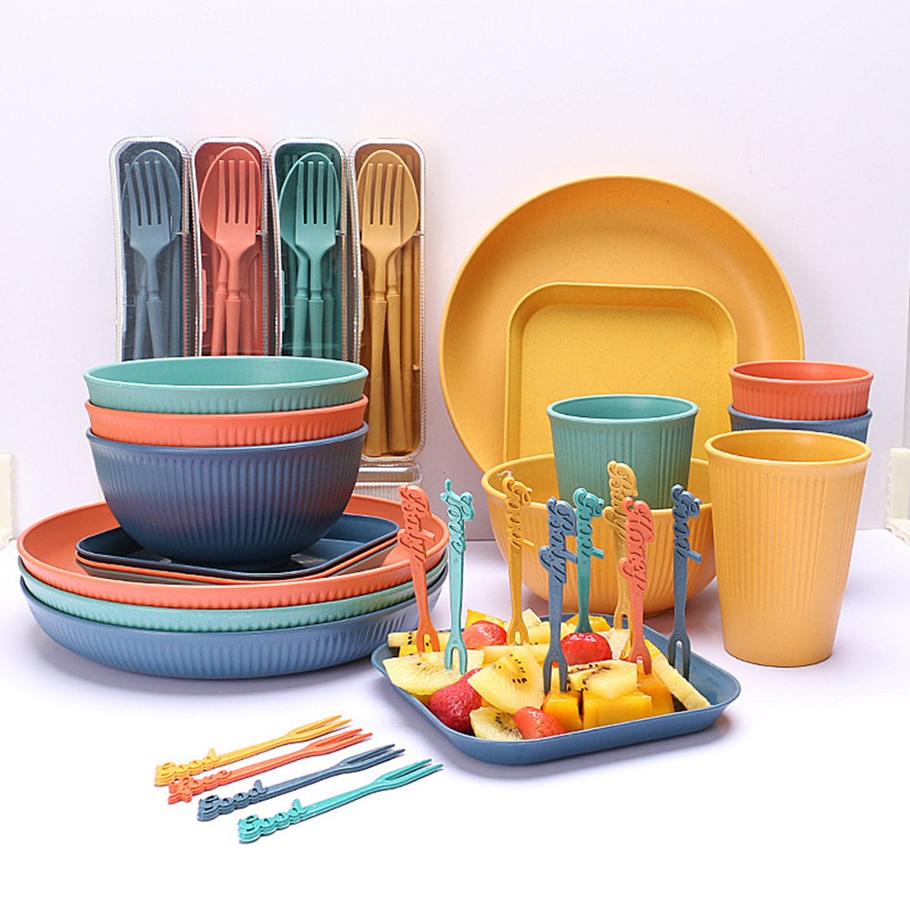 China Colorful Reusable Eco Wheat Straw Plastic Dinnerware Set ...